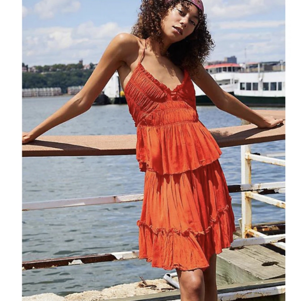 Free People Red Orange Ruffle Skirt - Gem